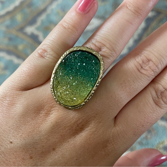 CAbi | Jewelry | Green And Gold Gem Large Ring | Poshmark